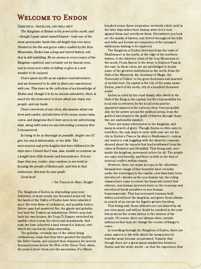 The Atlas of Endon (V1) | PDF | Dwarf (Dungeons & Dragons) | Alchemy
