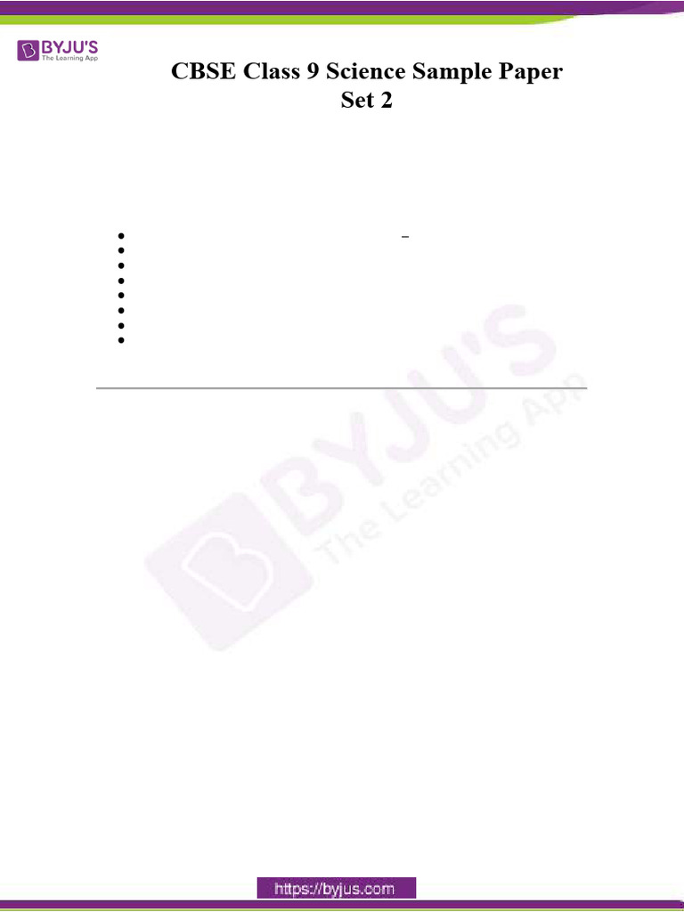 CBSE Sample Paper Class 9 Science Set 2 | PDF | Gases | Acceleration