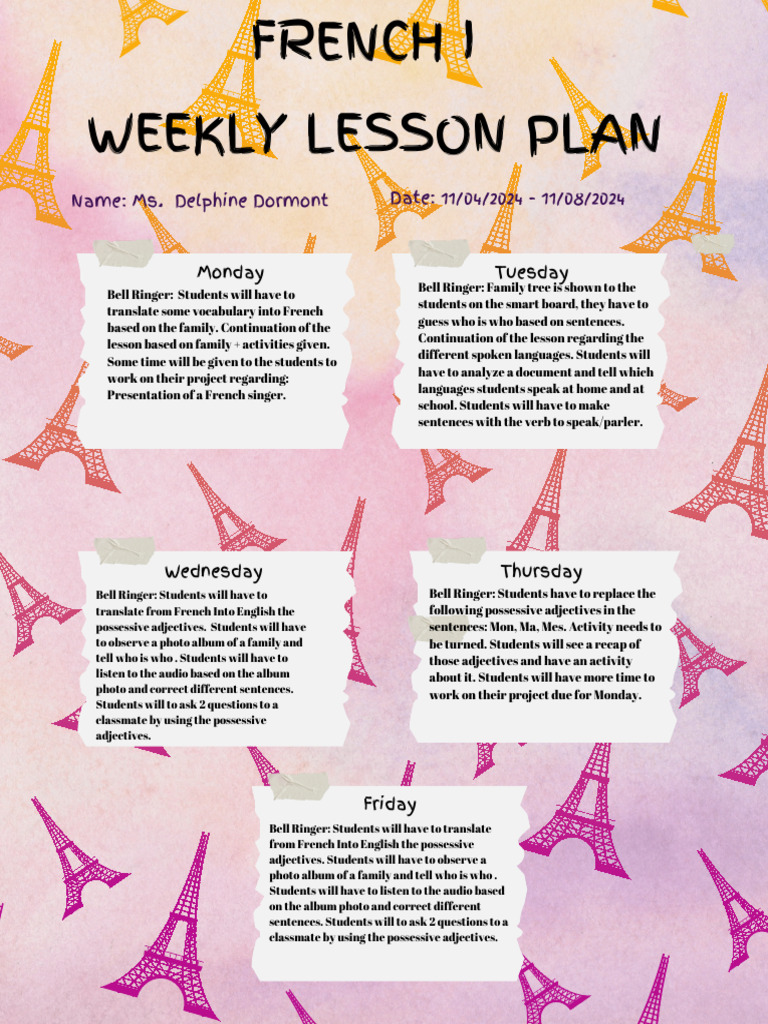 French I Weekly Lesson Plans | PDF | English Language | Linguistics