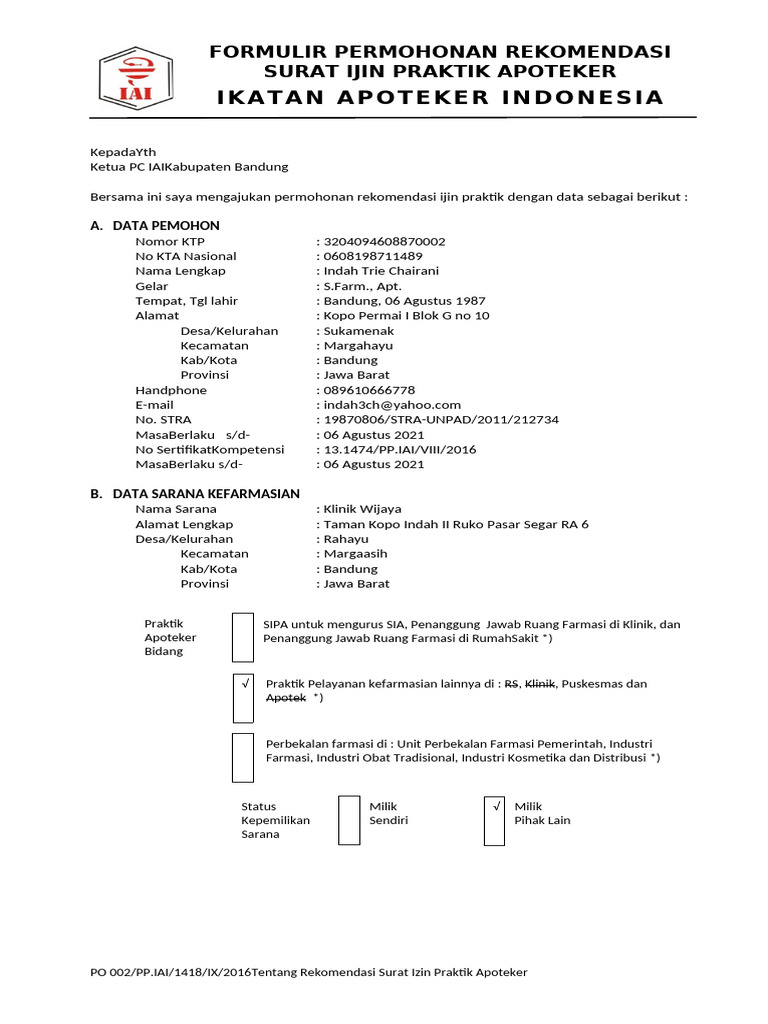 Formulir Permohonan Rekomendasi | PDF