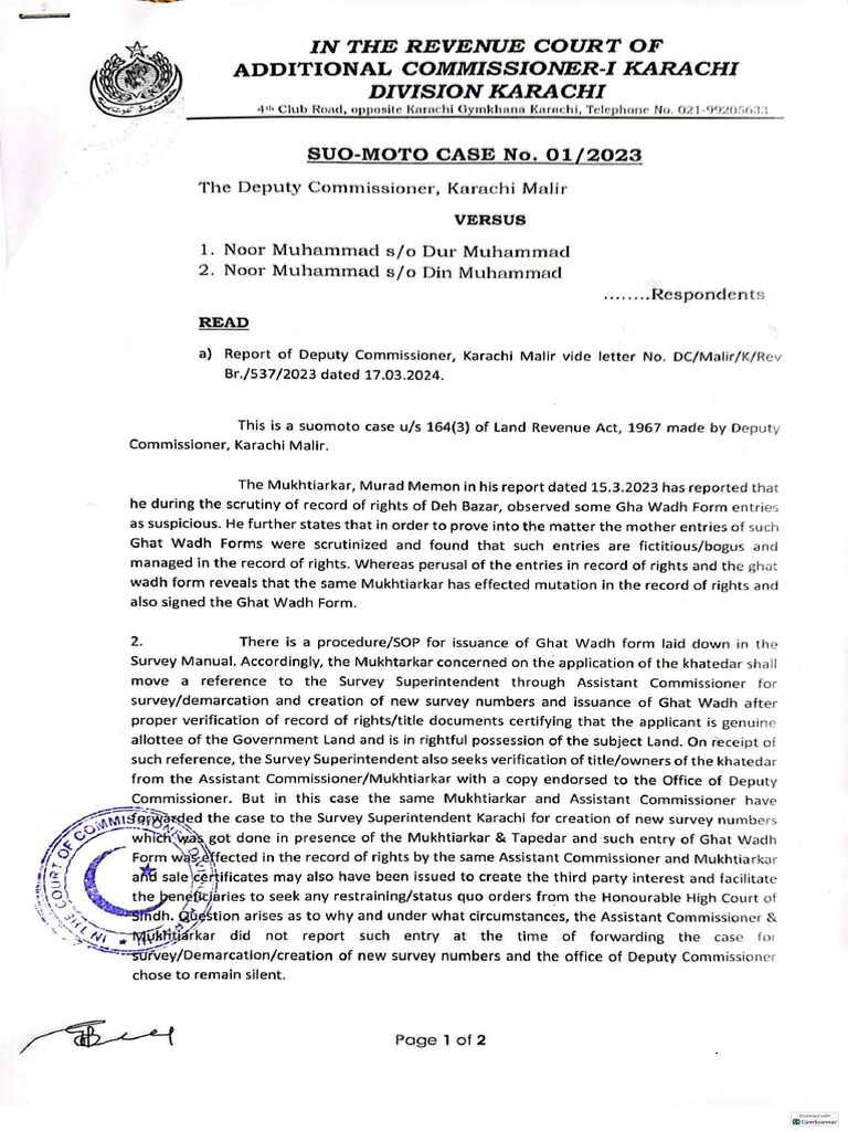 Commissioner Order Murad Memon | PDF
