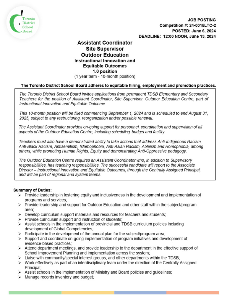 24-0015LTC-2 - Assistant Coordinator Site Supervisor - Outdoor ...