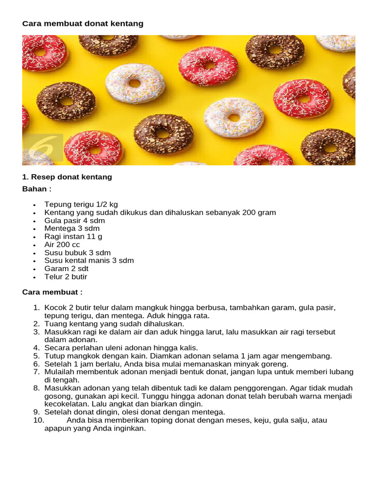 Cara Membuat Donat Kentang Empuk | PDF