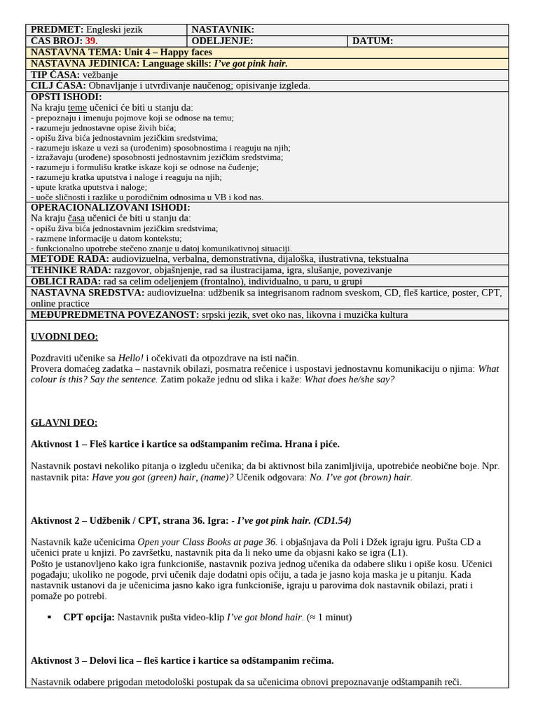 Y2 Lesson Plan 39 | PDF