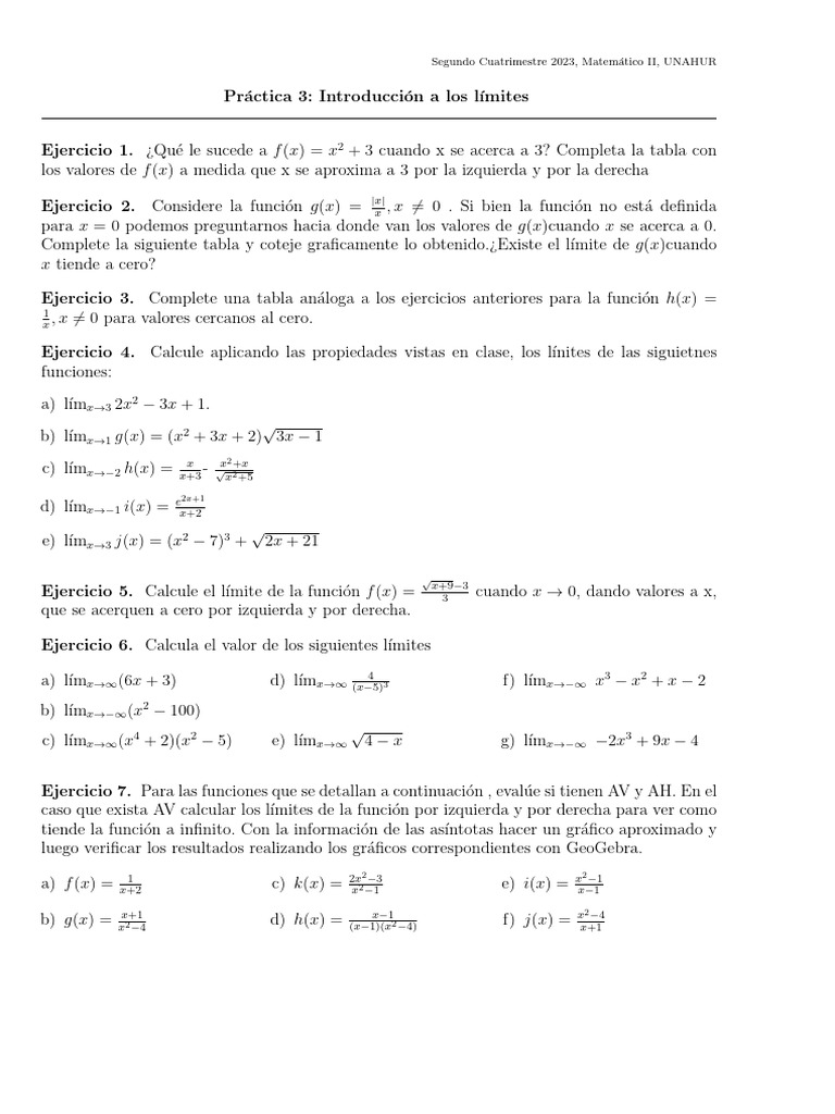 Práctica 3 Límite y Continuidad | PDF | Análisis matemático | Matemáticas