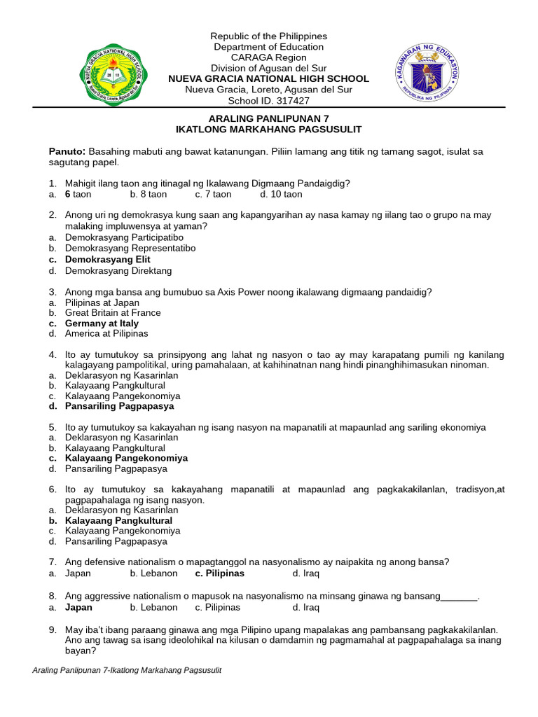 Ap 7 Ikatlong Markahang Pagsusulit | PDF