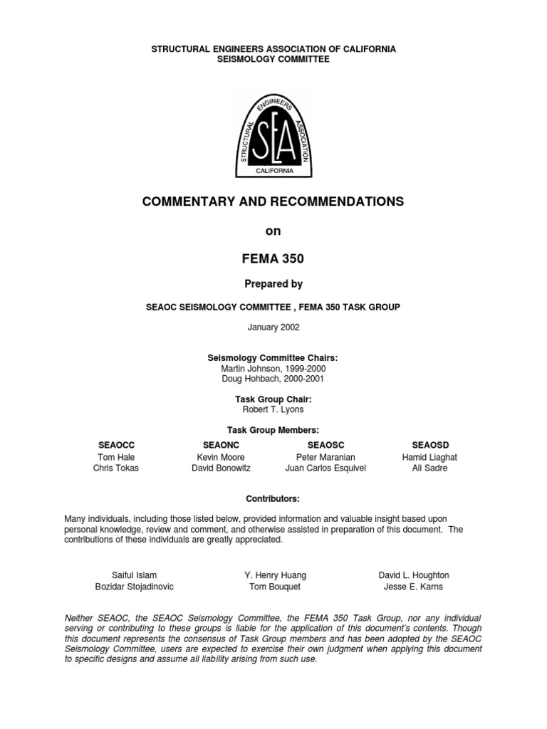 Commentary and Recommendations On FEMA 350: Structural Engineers ...