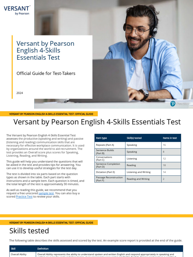 Versant 4 Skills Test Official Guide | PDF | English Language | Linguistics
