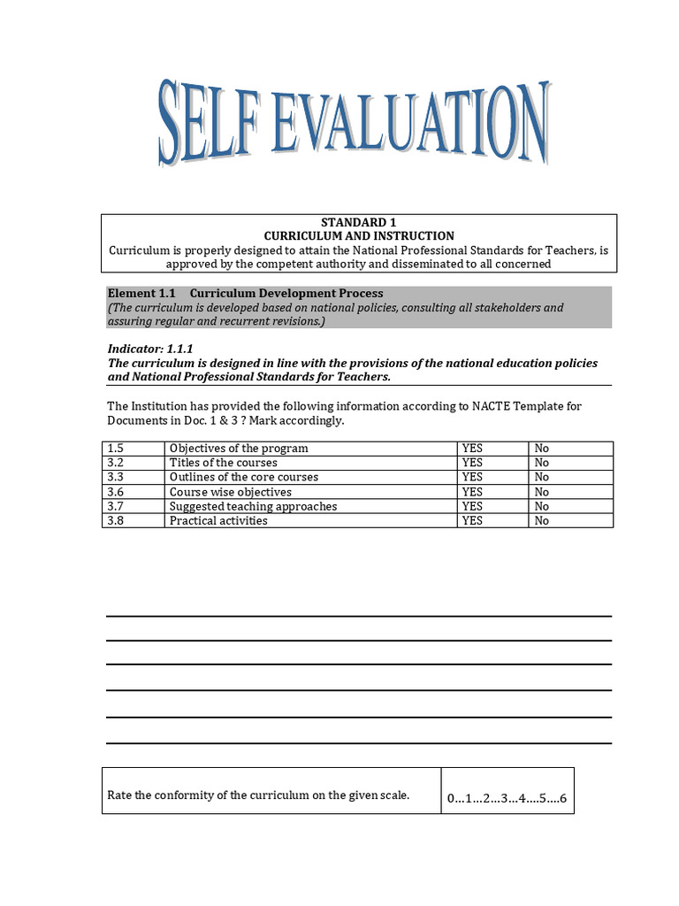 Self Evaluation tetacher education | PDF | Educational Assessment ...