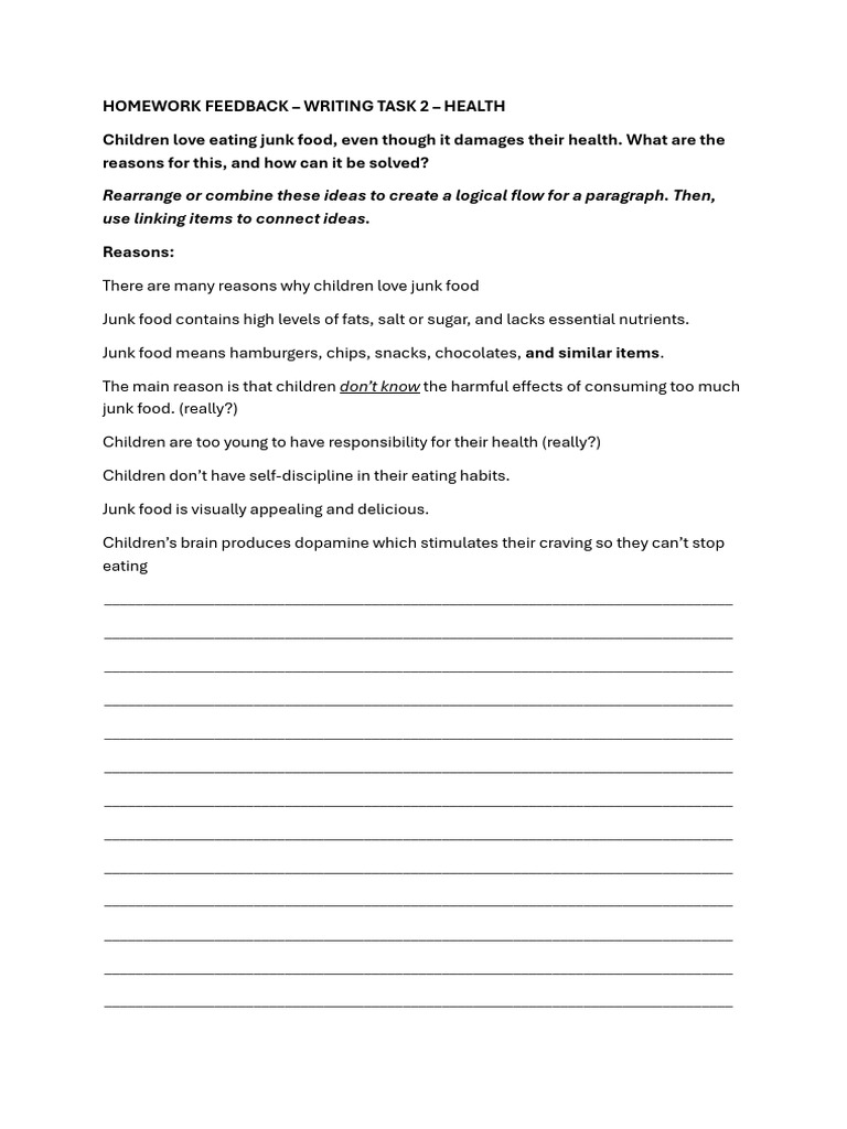 Writing Feedback - Homework - Food | PDF | Junk Food | Eating