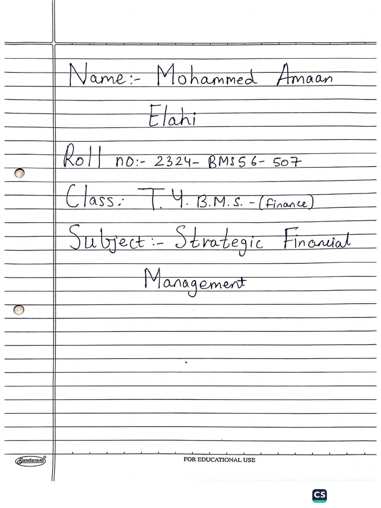 SFM Mohammed Amaan Elahi TYBMS FINANCE 507 | PDF