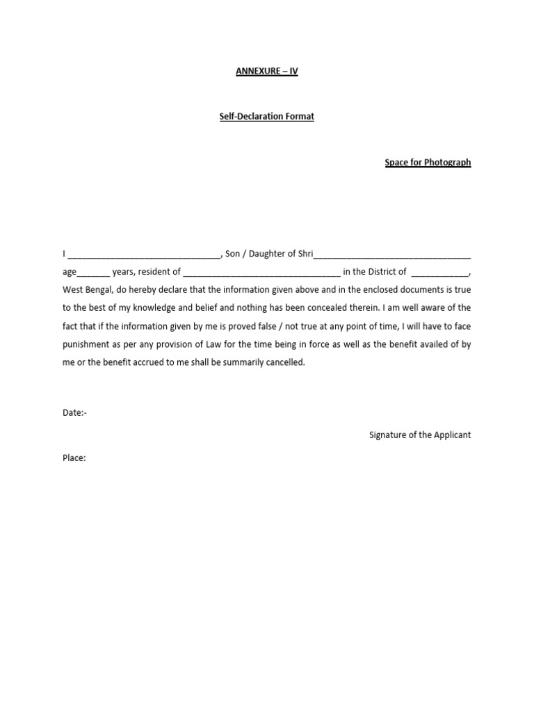 Self-Declaration Format for Applicants | PDF