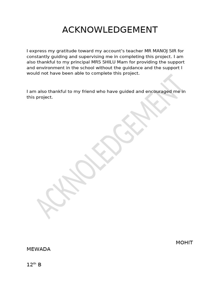 Mohit Project Acknowledgement 1 | PDF