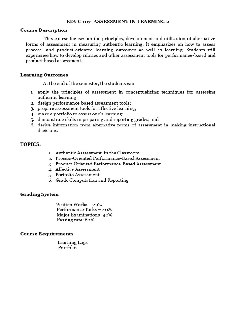 Educ 107a Chapter 1 Authentic Assessment in The Classroom | PDF ...