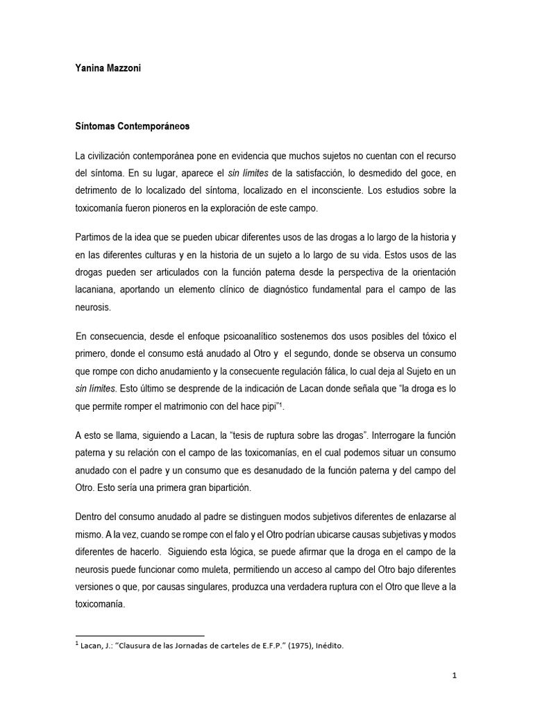 Mazzoni - Sintomas Contemporaneos | PDF | Jacques Lacan | Neurosis
