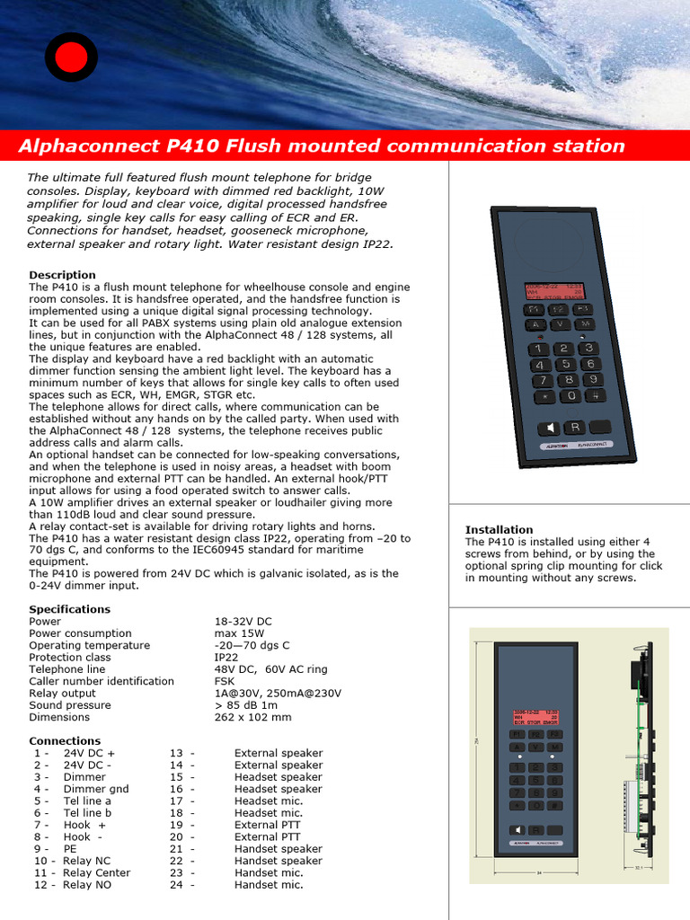 Alphaconnect P410 Product Sheet | PDF | Telephone | Microphone