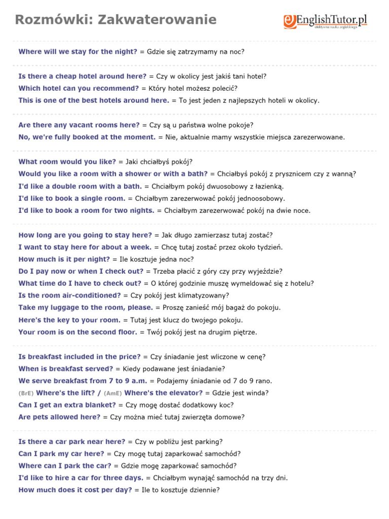 Rozmowki Zakwaterowanie | PDF