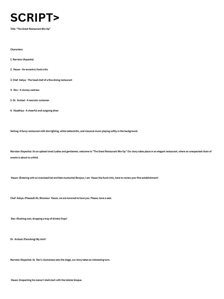 SCRIPT Title The Great Restaurant Mix-Up | PDF | Restaurants | Cuisine