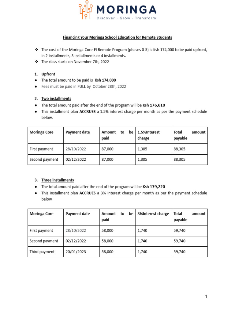Financing Moringa Software Engineering FI Remote Online SDF FT3 | PDF | Payments | Banks