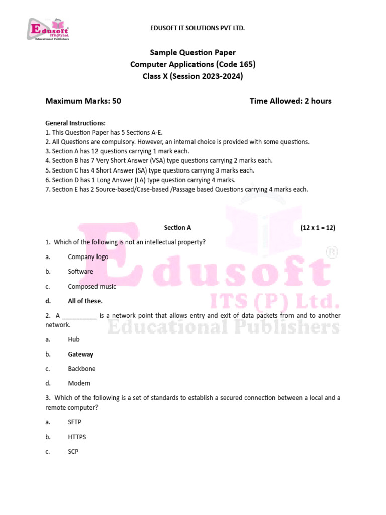 Class X 165 SQP 2023-24-2 | PDF | World Wide Web | Internet & Web