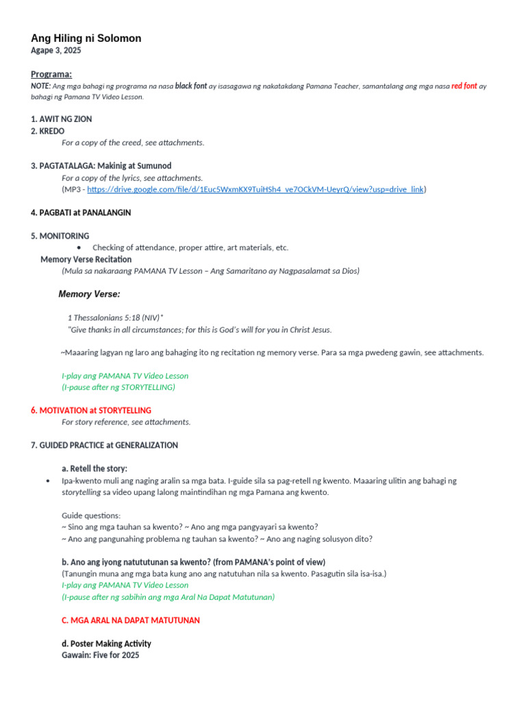 Ang Hiling Ni Solomon - Teachers Guide | PDF