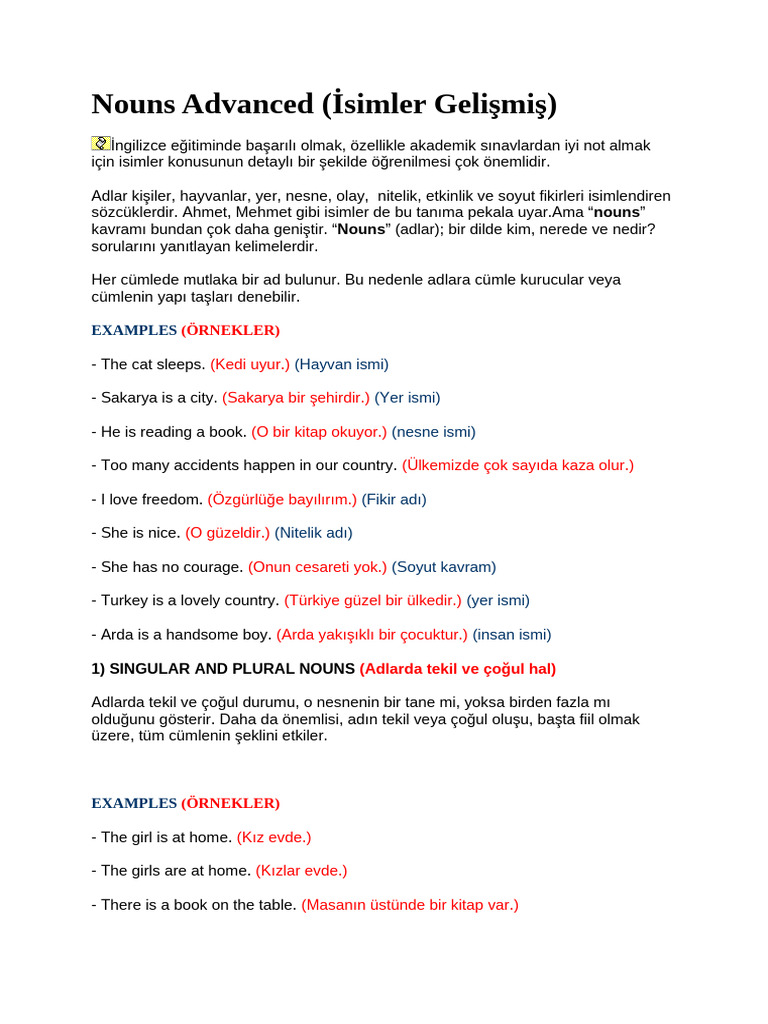 13-Nouns Advanced (İsimler Gelişmiş) | PDF