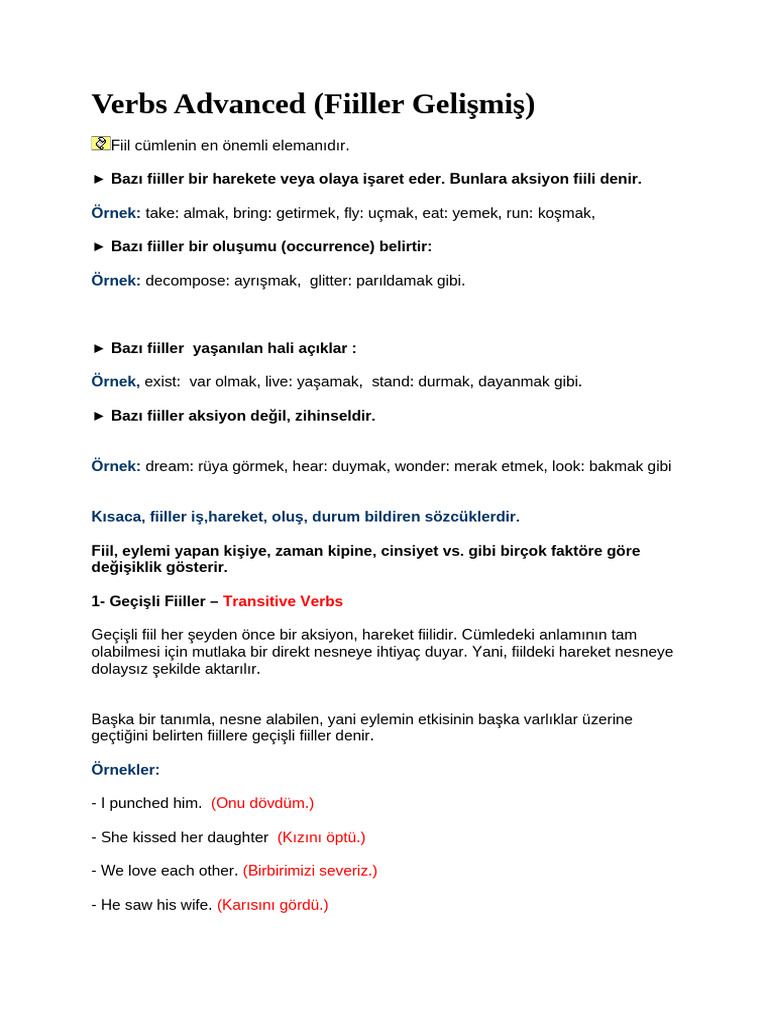16-Verbs Advanced (Fiiller Gelişmiş) | PDF