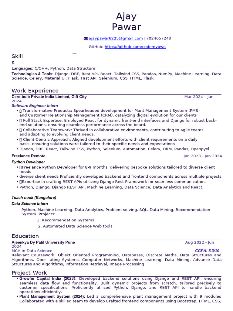 Ajay Pawar Software Engineer Resume | PDF | Python (Programming Language) | Selenium (Software)