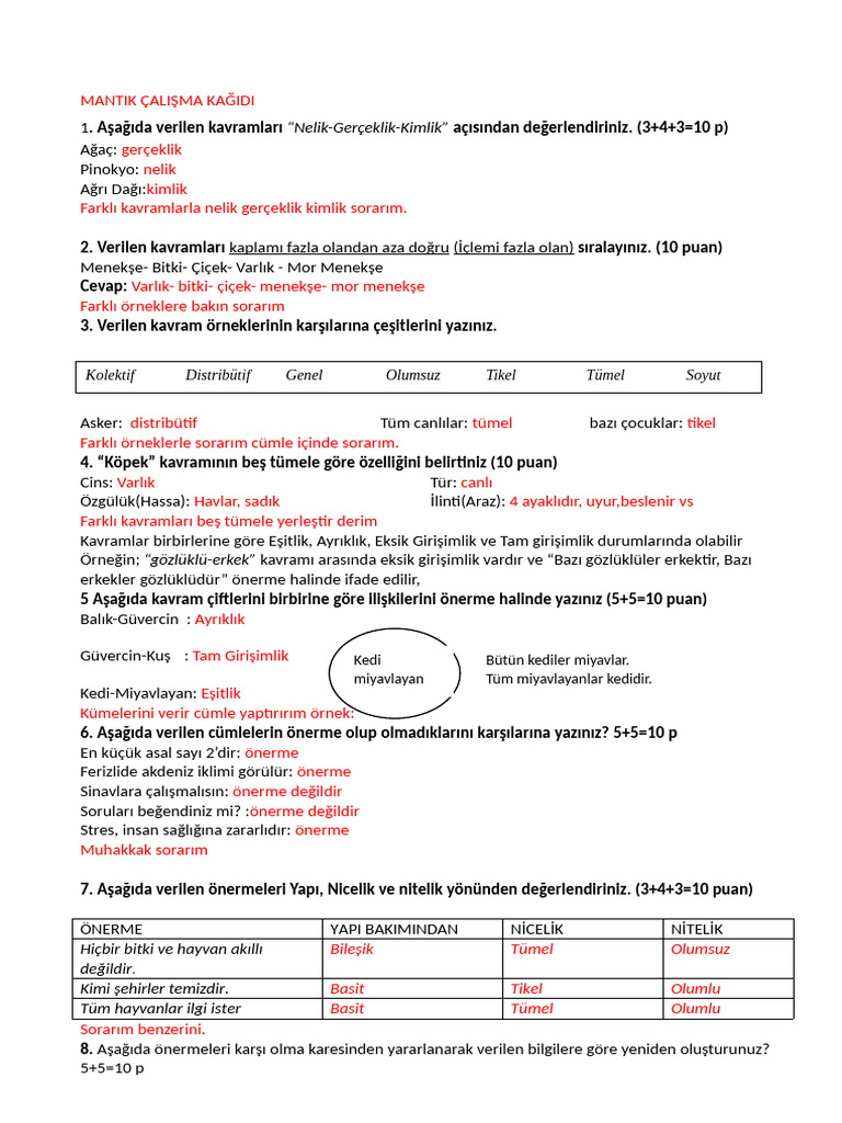 12.sinif Mantik 1. Donem 2.yazili Sorulari Ve Cevaplari | PDF