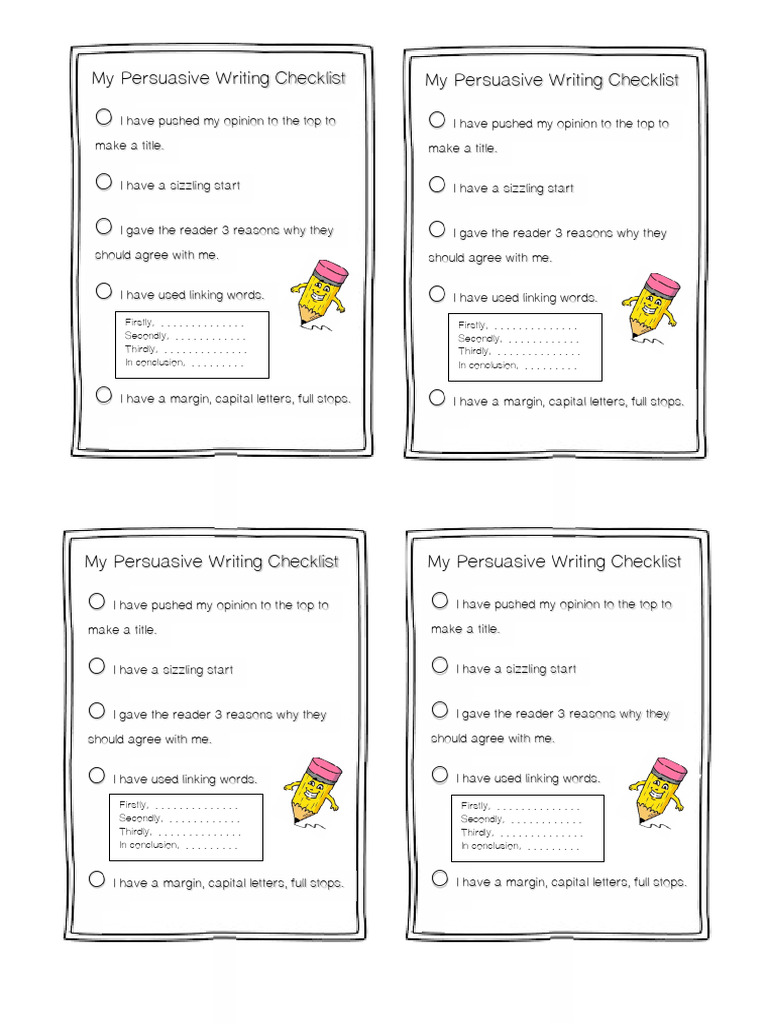 O O O O O O O O: My Persuasive Writing Checklist My Persuasive Writing ...