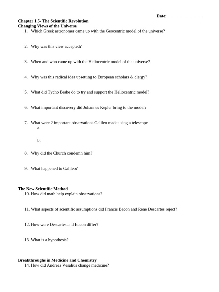 Chapter 1.5 The Scientific Revolution Guided Readiing | PDF