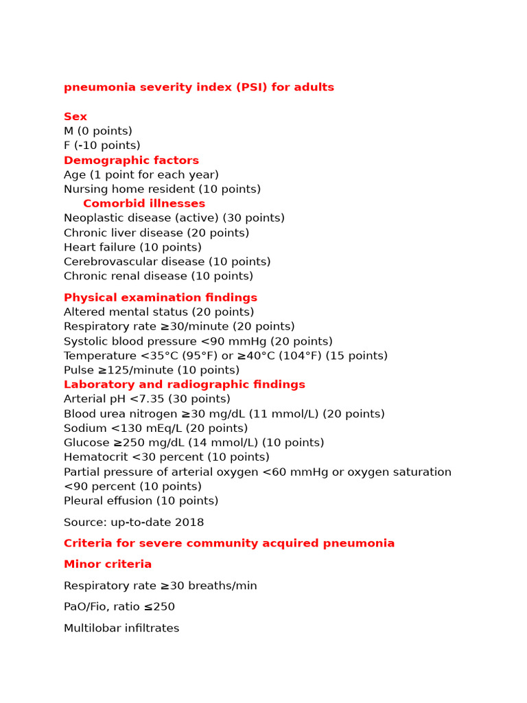 Pneumonia Severity Index Overview | PDF