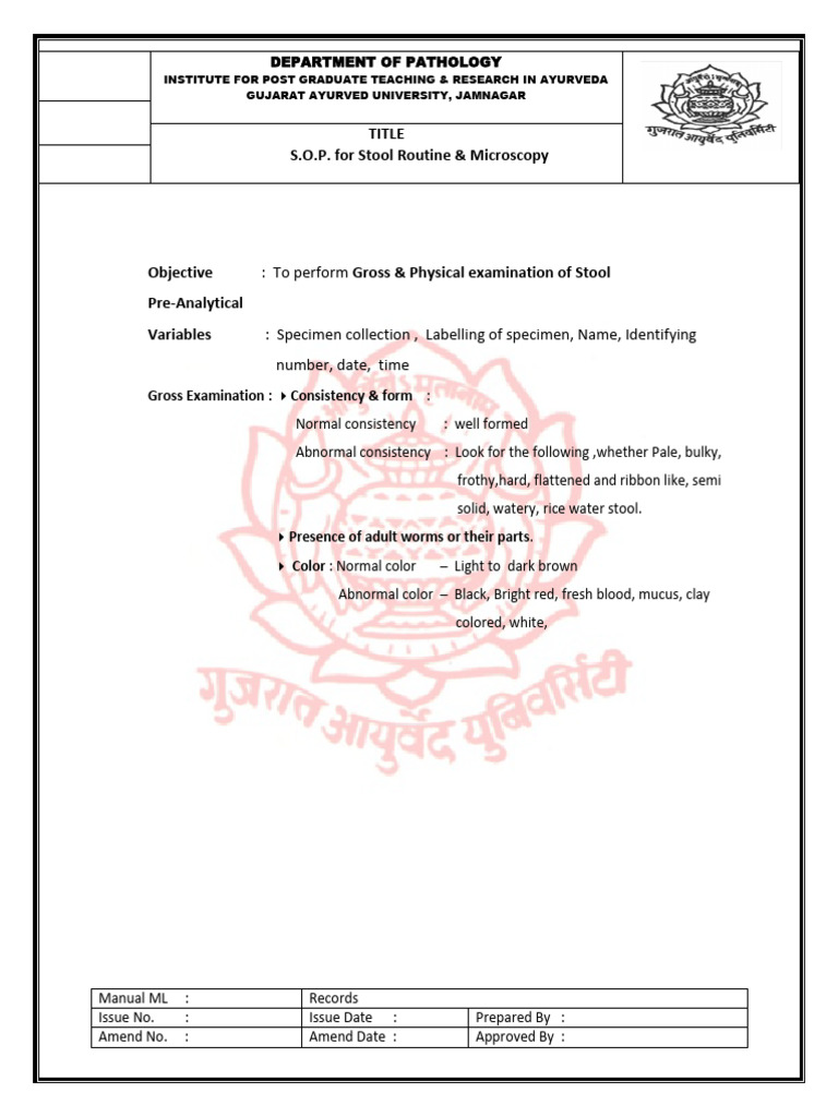 Stool Routine & Microscopy S.O.P. | PDF | Microscopy