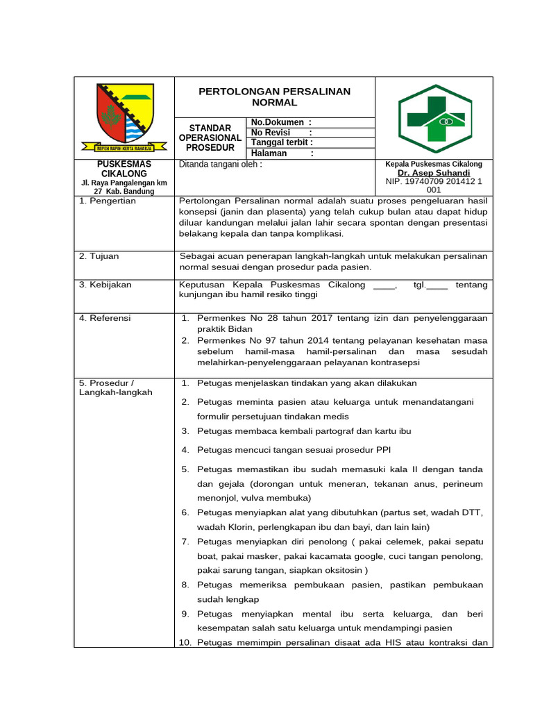 SOP Persalinan Normal | PDF