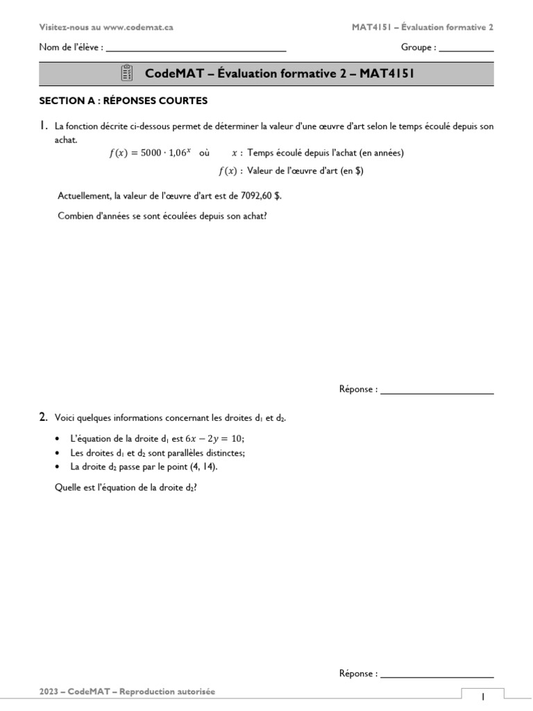 MAT4151 Evaluation Formative2 | PDF | Traversier | Essence (hydrocarbure)