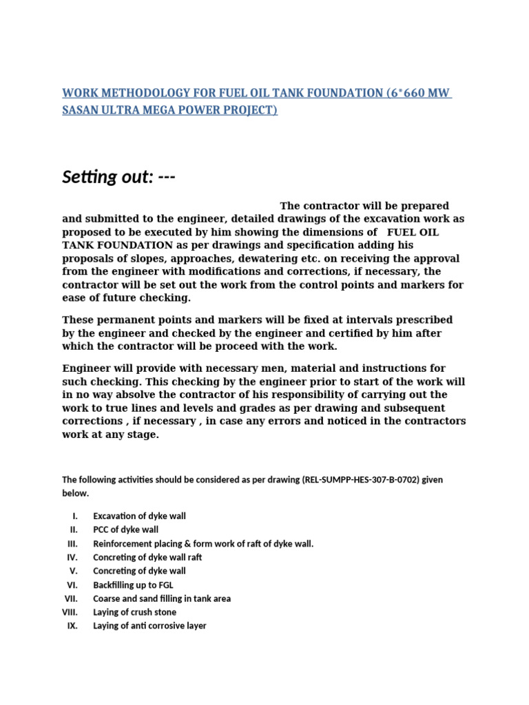 Fuel Oil Tank Foundation Methodology | PDF | Concrete | Civil Engineering