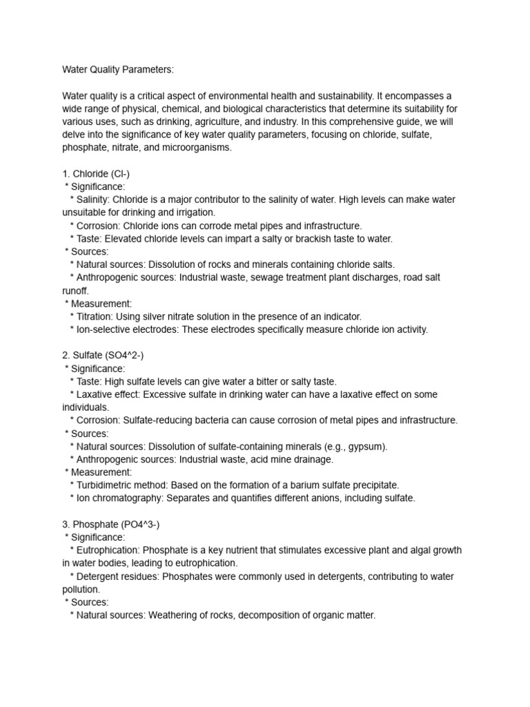 Water Quality Parameters | PDF | Nitrate | Water Pollution