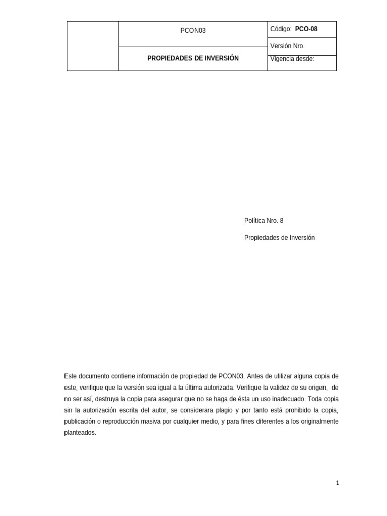 Politica Contable Propiedades de Inversion Niif Plenas | PDF ...
