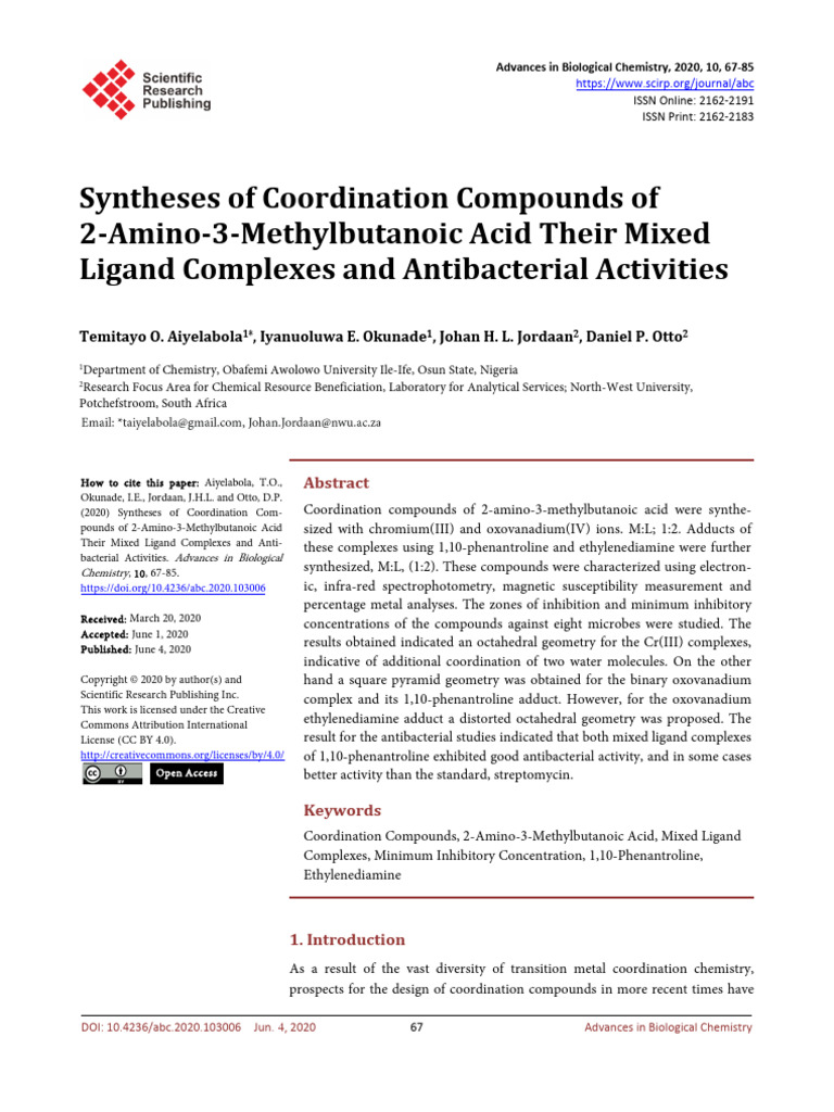 Syntheses of Coordination Compounds | PDF | Coordination Complex | Ligand