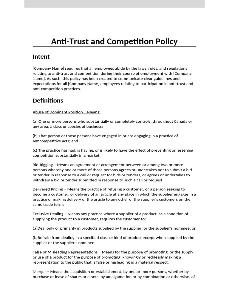 Anti Trust and Competition Policy | PDF | Competition Law | Mergers And ...