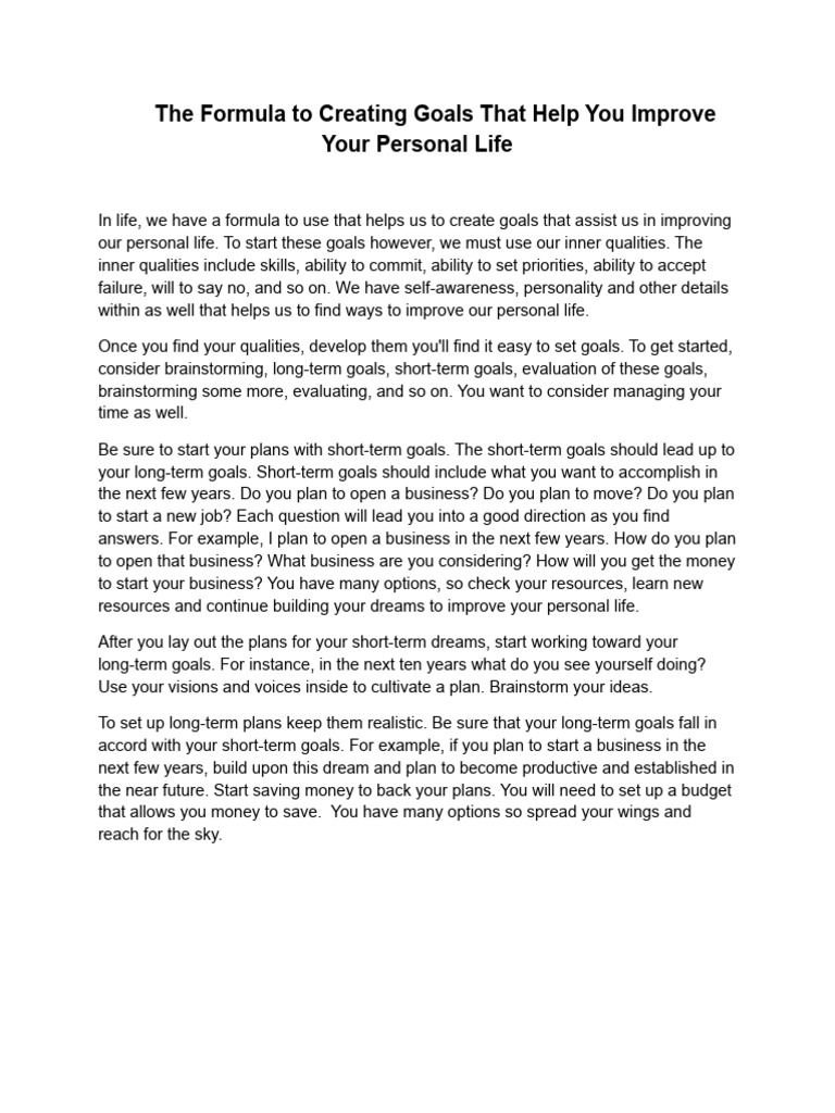 Goal-Setting Formula for Personal Growth | PDF