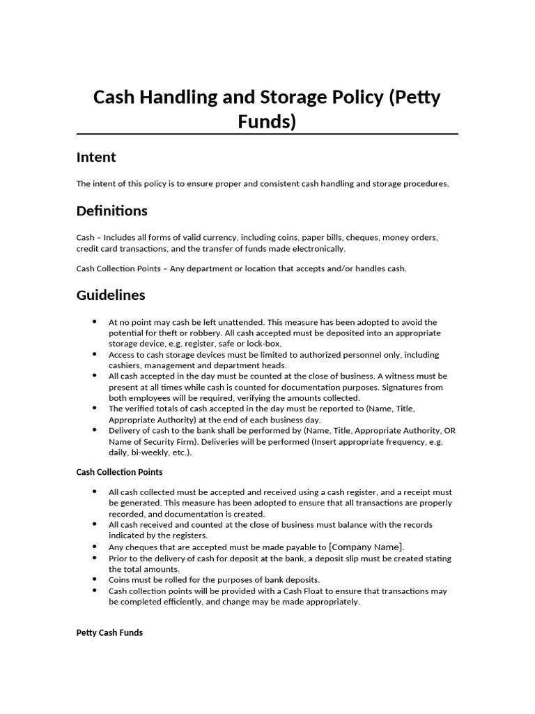 Cash Handling and Storage Policy Guide | PDF | Cash | Cheque