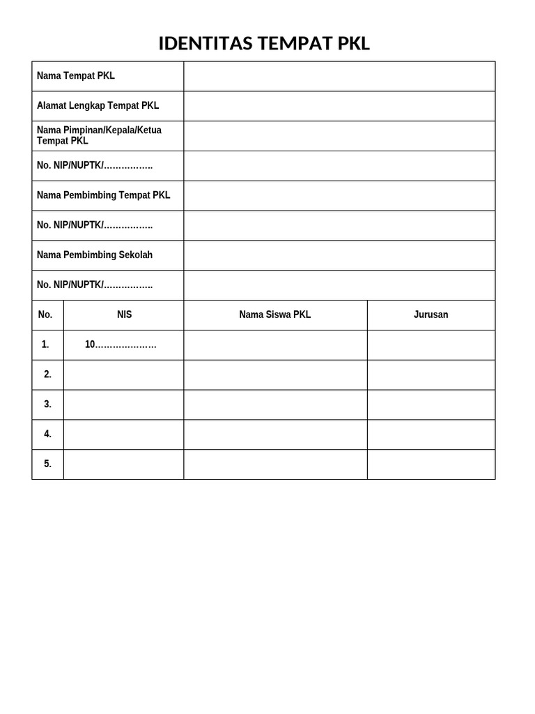 Identitas Tempat PKL | PDF