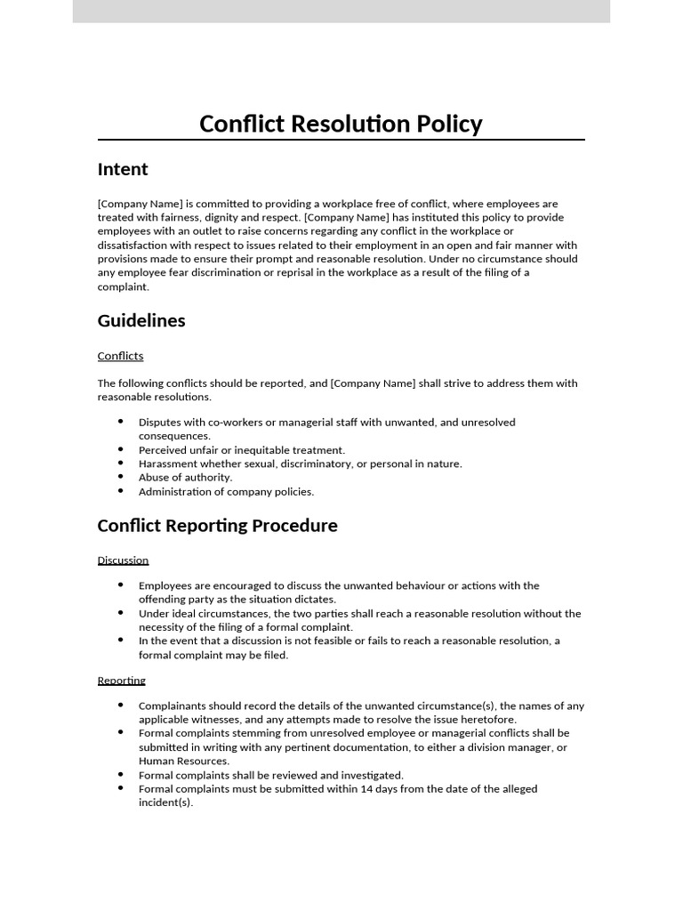 Conflict Resolution Policy HRD | PDF | Complaint | Human Resources