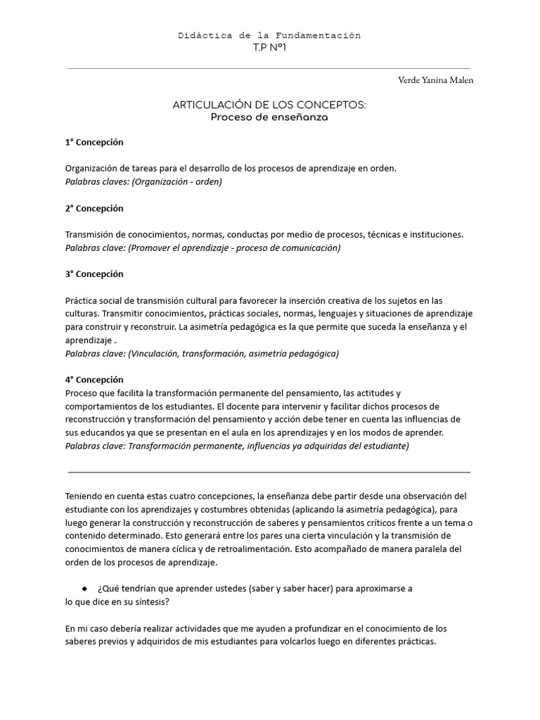 TP N°1 - Proceso de Enseñanza | PDF