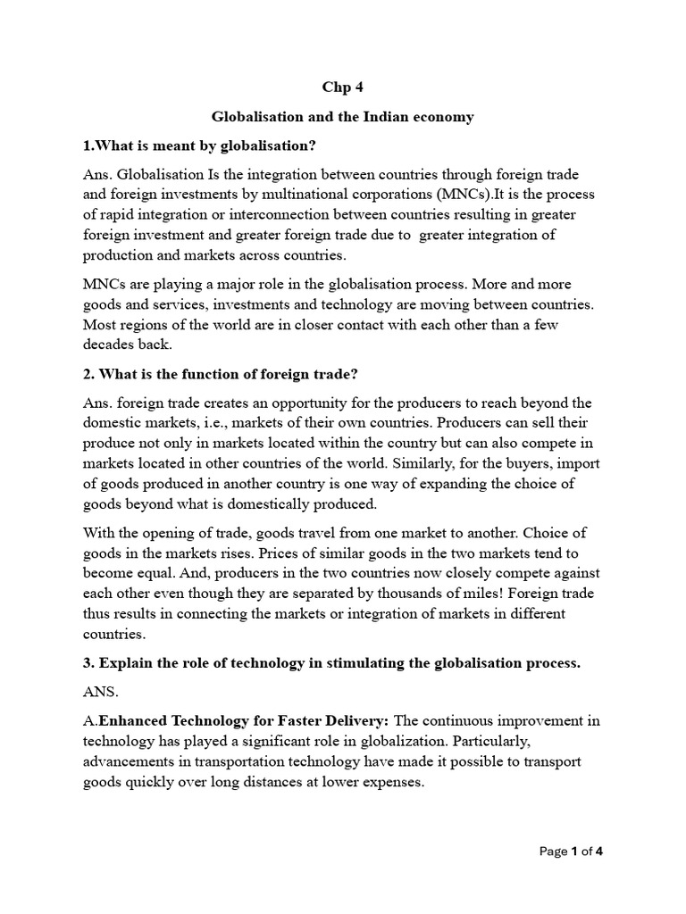 CHP 4 Globalisation of Indian Economy | PDF | Multinational Corporation | Globalization