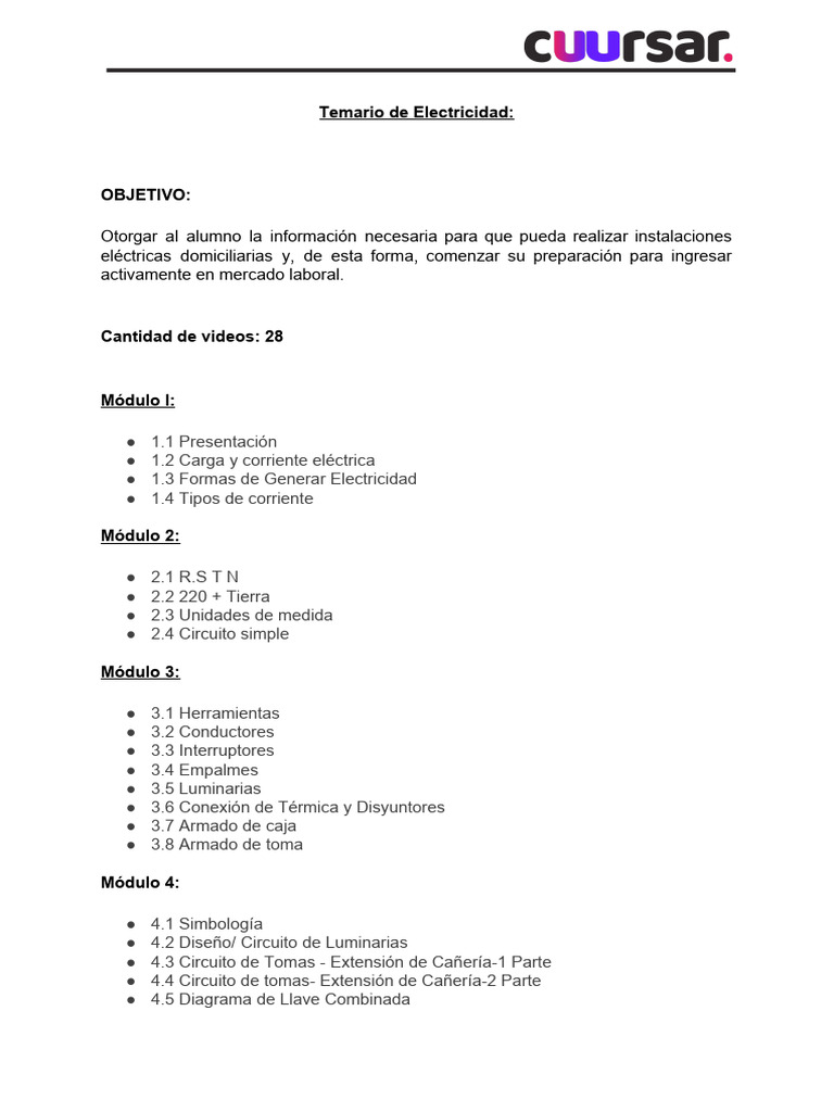 Temario Electricidad | PDF