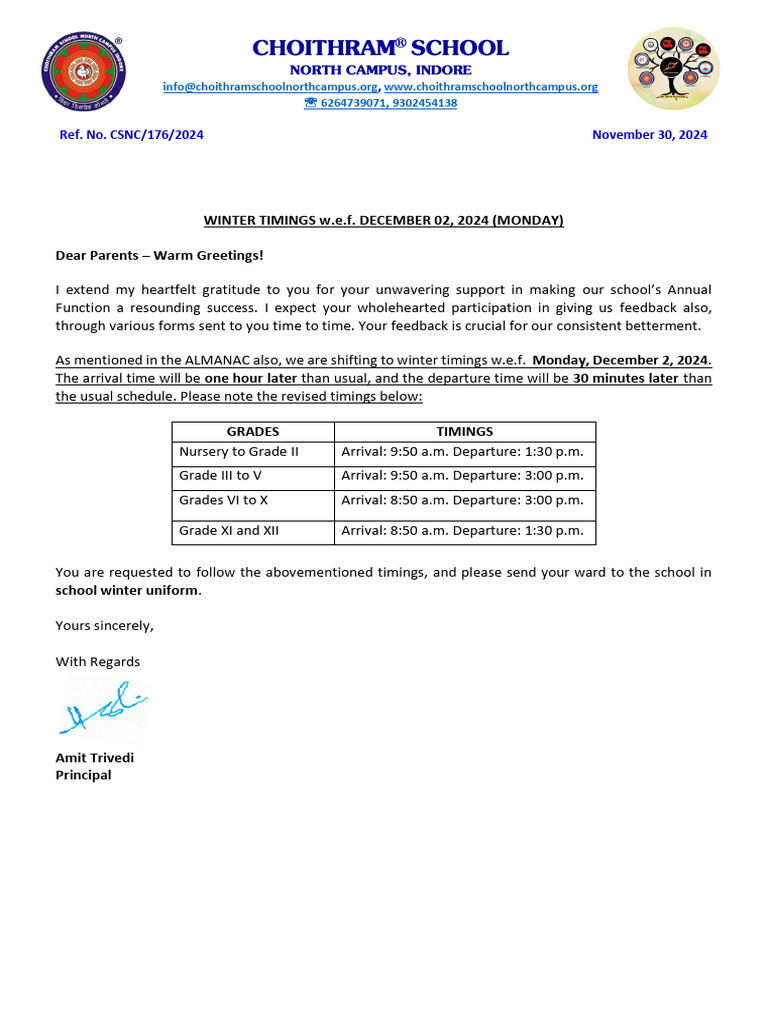 CSNC - Winter Timings Circular | PDF