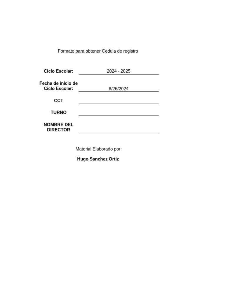 Formato Cedula Registro Escolar 2024-2025 | PDF