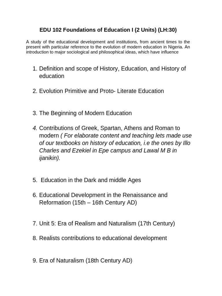 EDU 102 Foundations of Education I Sysnopsis | PDF | Socrates | Plato
